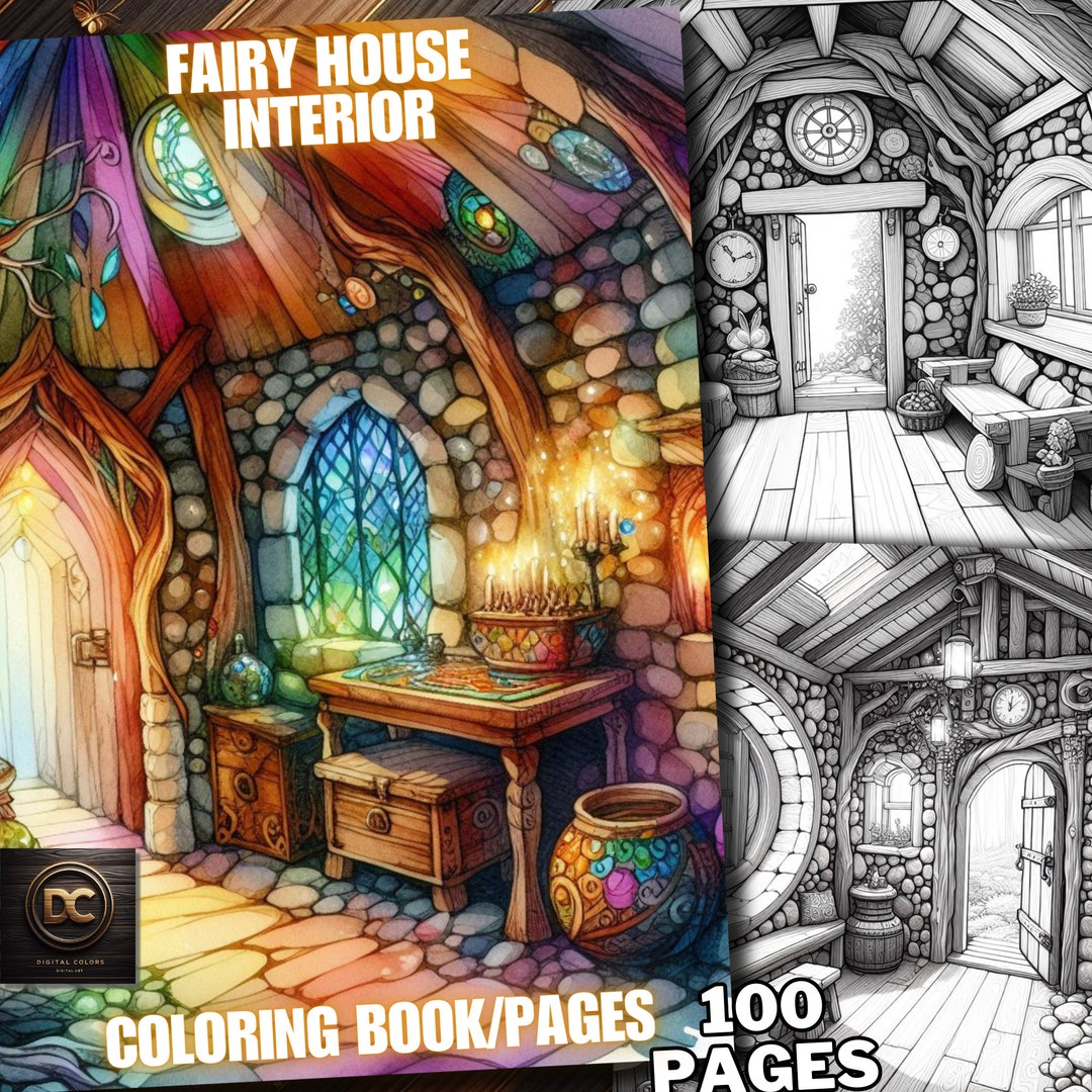100 Fairy House Interior Coloring Pages, Fantasy Enchanted House ...