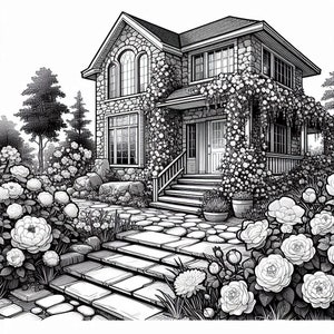 44 Houses With Garden Coloring Pages, Houses Coloring Book With Summer ...