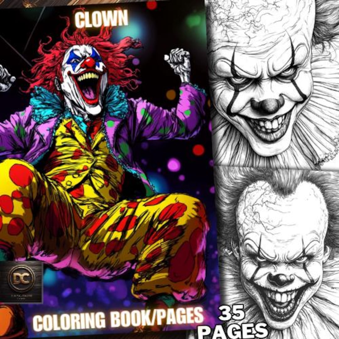 35 Clown Coloring Pages, Horror Coloring Book, Creepy, Halloween ...