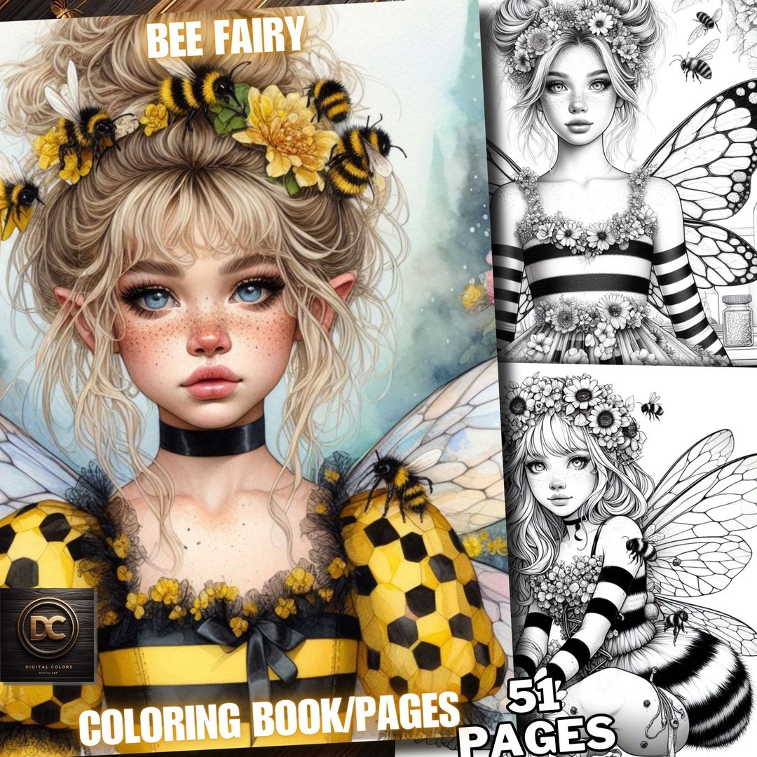 51 Bee Fairy Coloring Pages, Bumblebee Fairies Coloring Book, Elf ...