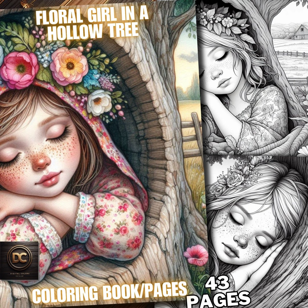 43 Floral Girl in a Hollow Tree Coloring Pages, Flower Girl Coloring ...