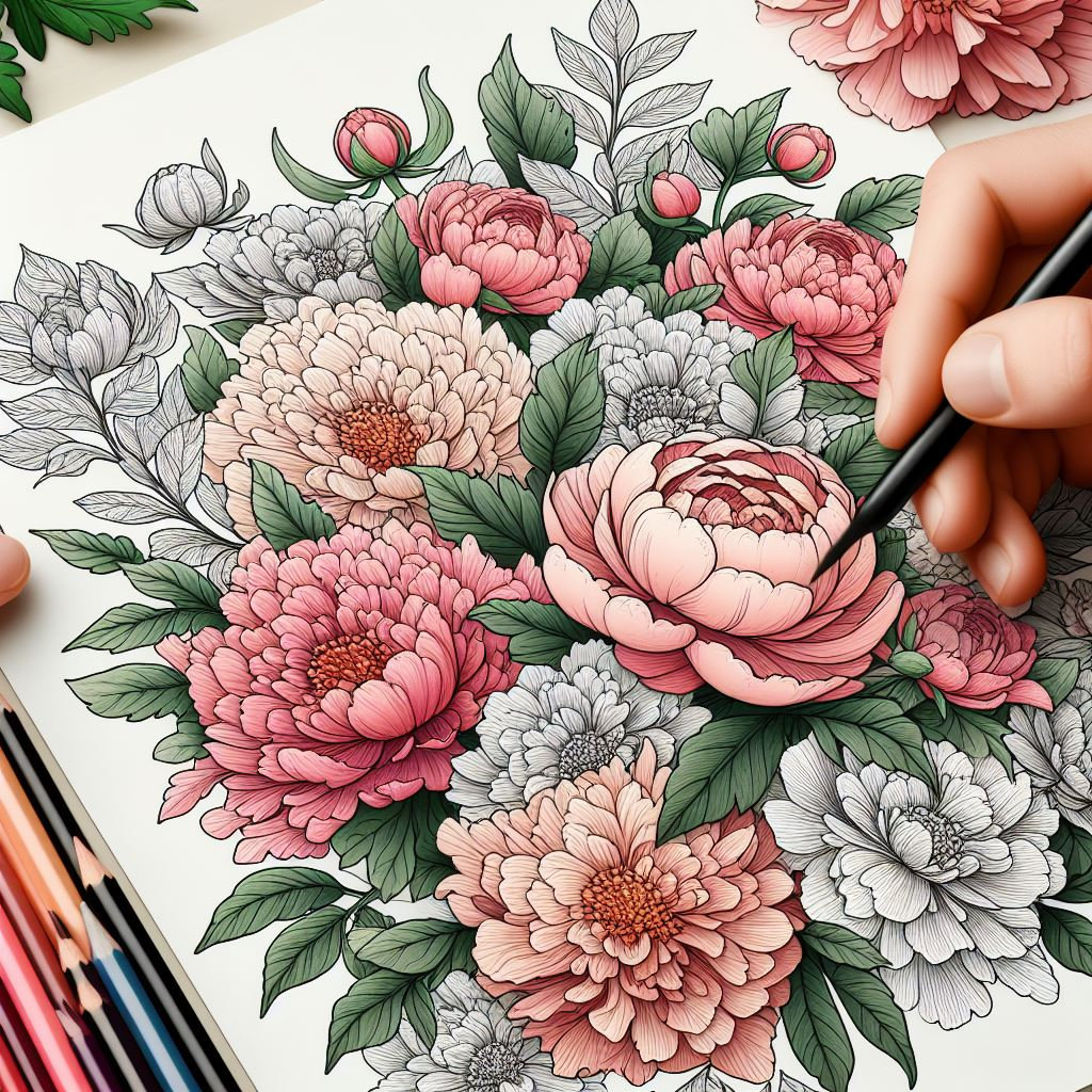 110 Peonies Coloring Pages, Book, Flower, Plant, Botanical, Spring ...