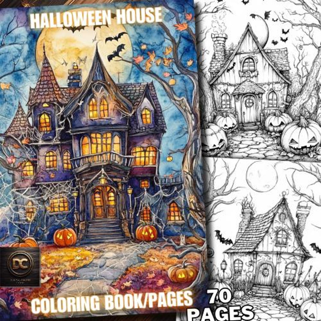 70 Halloween House Coloring Pages, Autumn Houses Coloring Book, Home ...