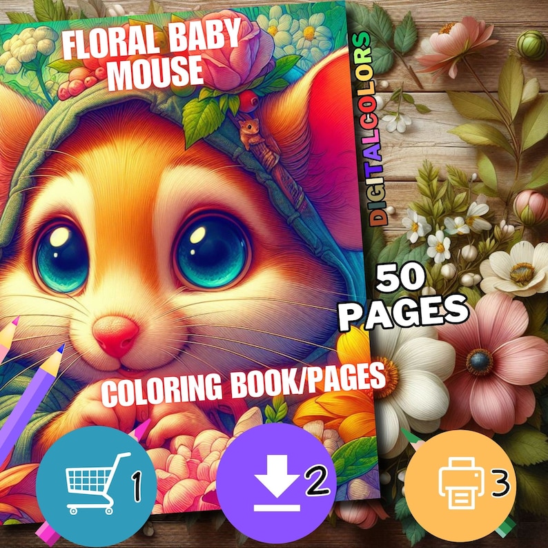 50 Mouse Coloring Pages, Mouse Coloring Book, Baby Animal Coloring ...