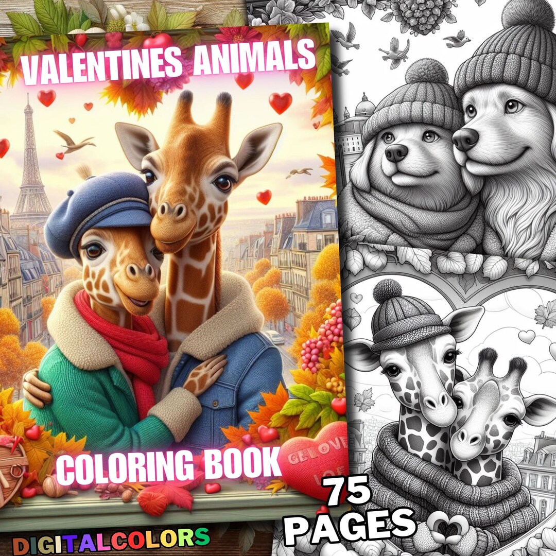 75 Valentines Animal Coloring Happy Valentines Day Coloring Pages, Book ...