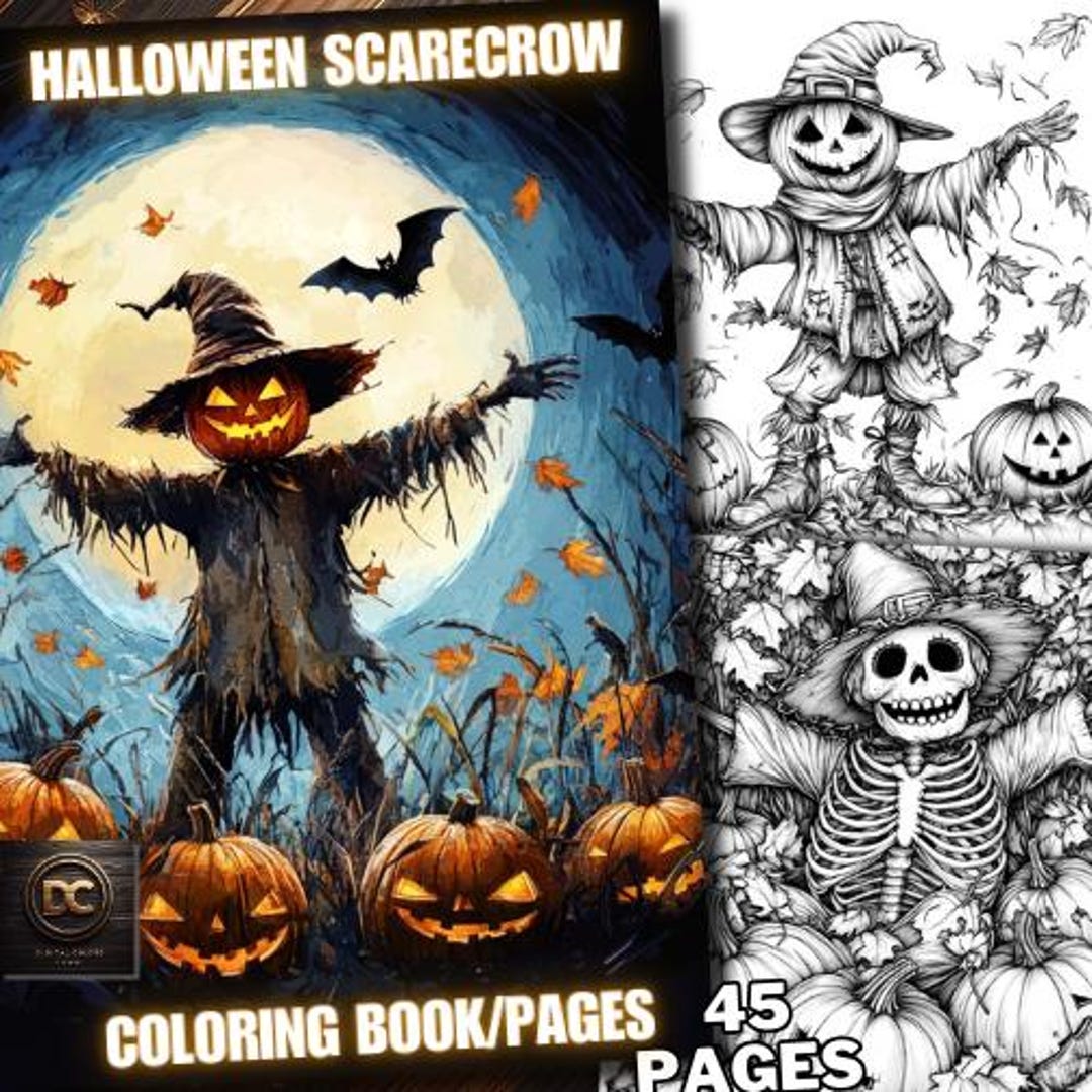 45 Halloween Scarecrow Coloring Pages, Halloween Coloring Book, Autumn ...