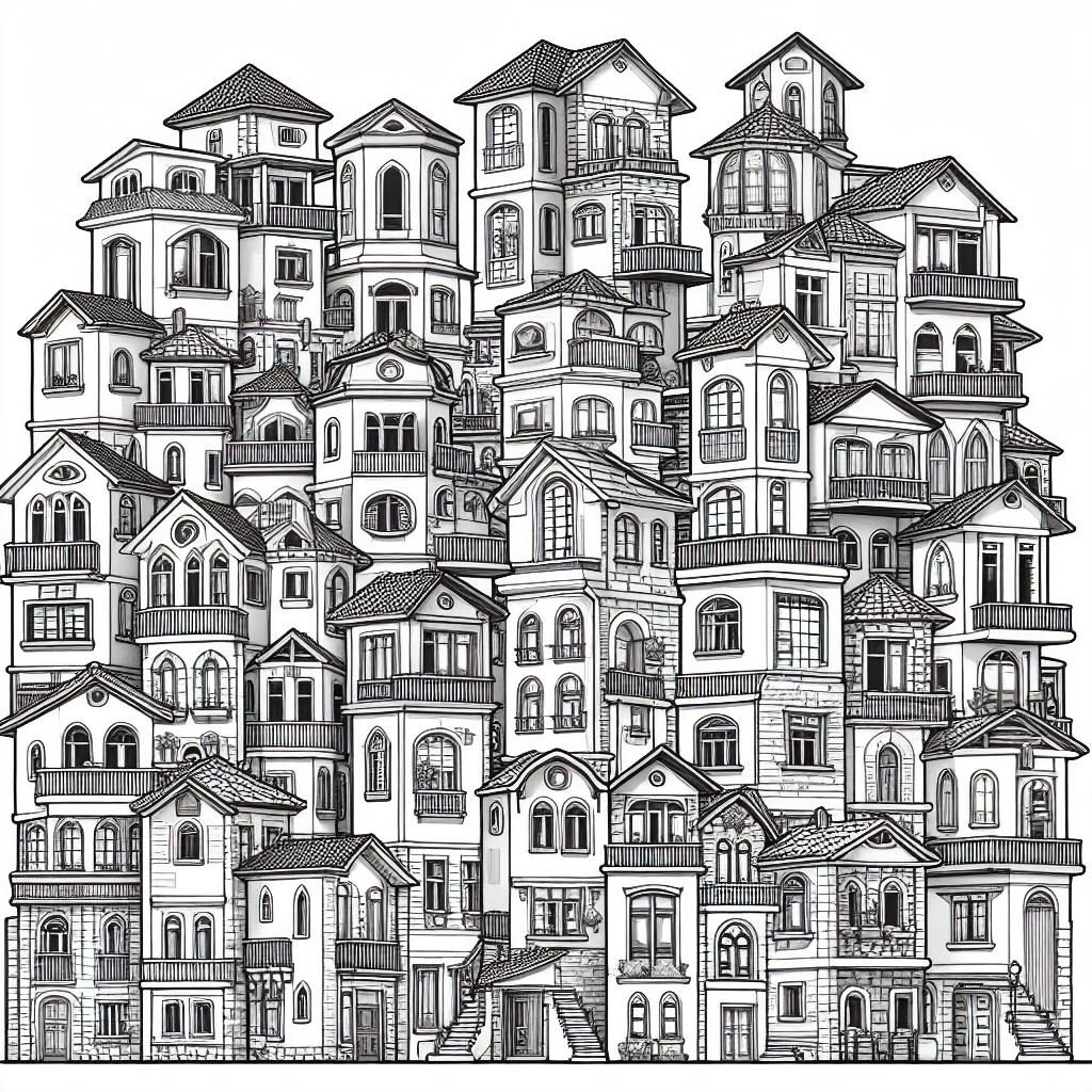 56 Doodle House Coloring Book, Small Houses Tower Coloring Pages ...