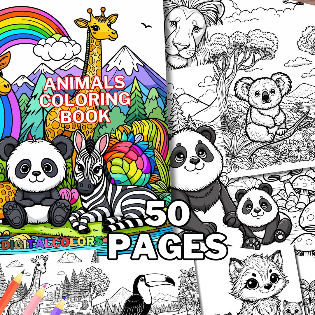 50 Animal Coloring, Animals Coloring Book and Pages, Pages, Cute Modern ...
