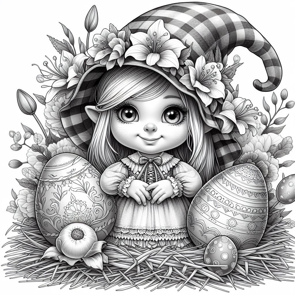 43 Easter Gnome Coloring Pages, Floral Easter Gnomes Coloring Book ...