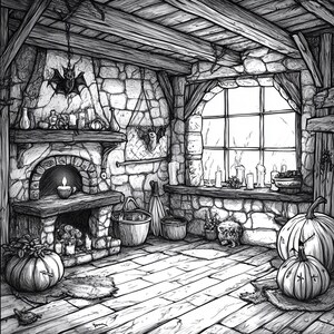 40 Witch House Interior Coloring Pages, Halloween Interior Coloring ...
