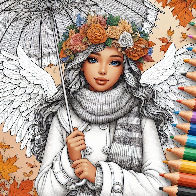 50 Angel Coloring Pages, Women Angels Coloring Pages, Girl, Grayscale ...