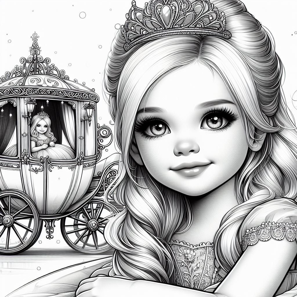 60 Little Princess in a Carriage Coloring Pages, Princess Coloring Book ...