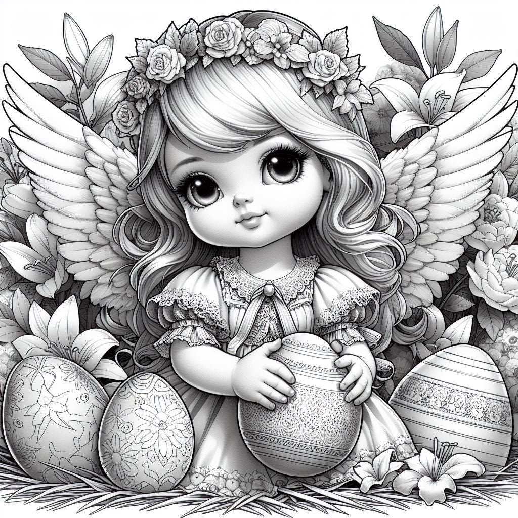 46 Easter Angel Coloring Pages Floral Easter Angel Coloring Book Cute ...