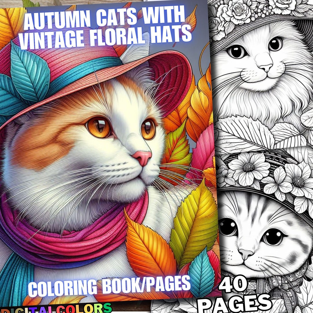 40 Autumn Cat Coloring Pages Fall Book Sheet Grayscale Design of Autumn ...