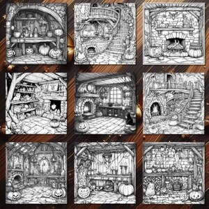 40 Witch House Interior Coloring Pages, Halloween Interior Coloring ...