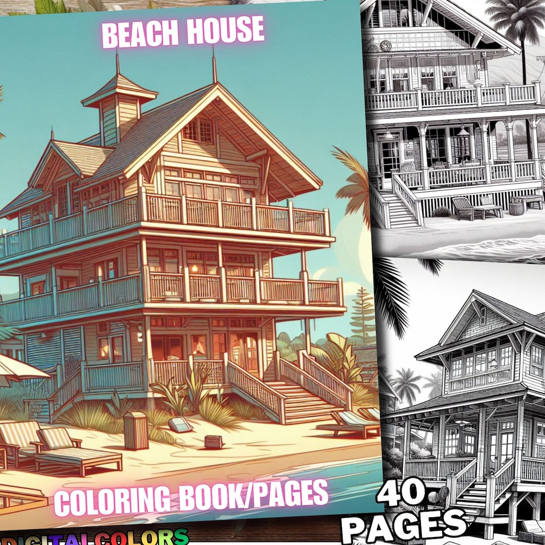 40 Beach House Coloring Pages, Homes Fantasy Printable, Houses ...