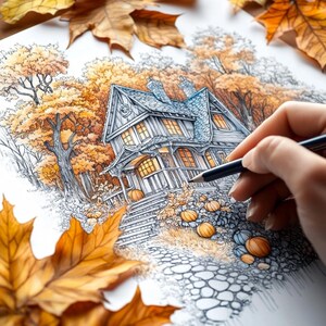 75 Fall House Coloring Pages, Autumn Houses Coloring Book, Home ...