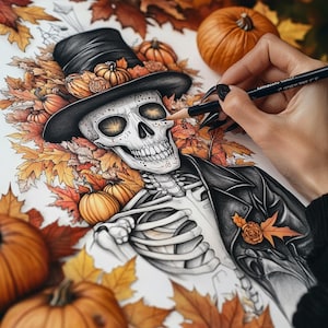 50 Halloween Skeleton Coloring Pages, Halloween Coloring Book, Creepy ...