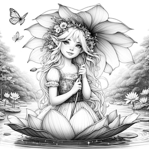 57 Little Fairy Under a Flower Petal Coloring Pages, Fairy Coloring ...