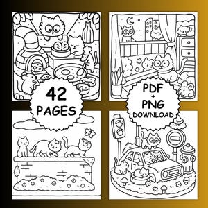 Little Cats Coloring Book PDF PNG, 42 Pages Bold and Easy for Adults ...
