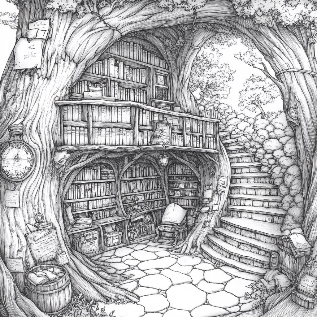 95 Enchanted Library Coloring Pages, Magic Books Coloring Book ...