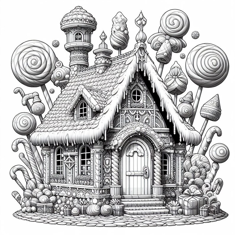 41 Candy House Coloring Pages, Fantasy Candyland Houses Coloring Book ...