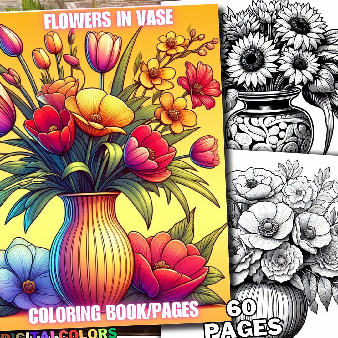 60 Flowers in Vase Coloring Pages Cute Flower Spring Botanical Floral ...