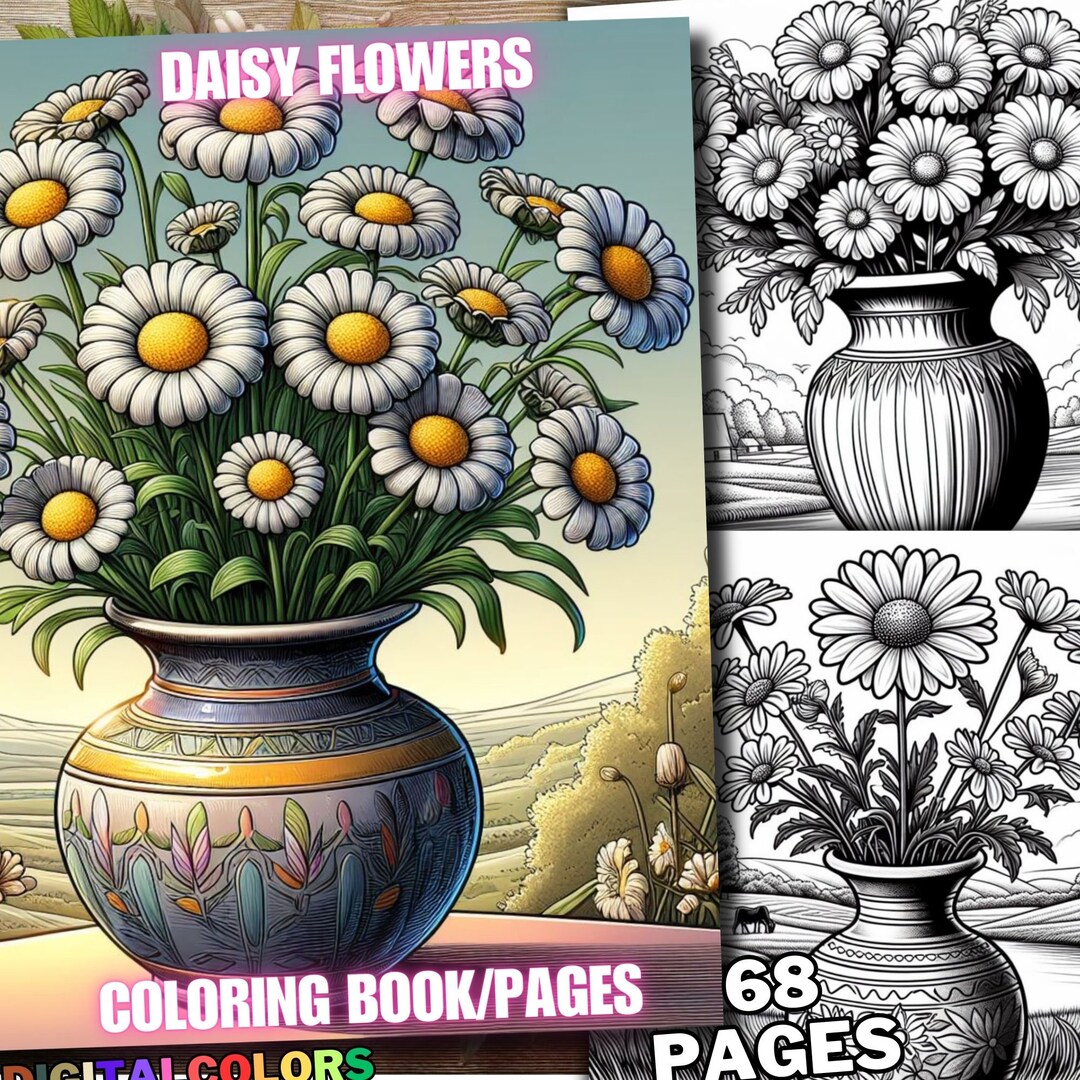 68 Daisy Flowers Coloring Pages, Cute Flower Spring, Botanical Floral ...
