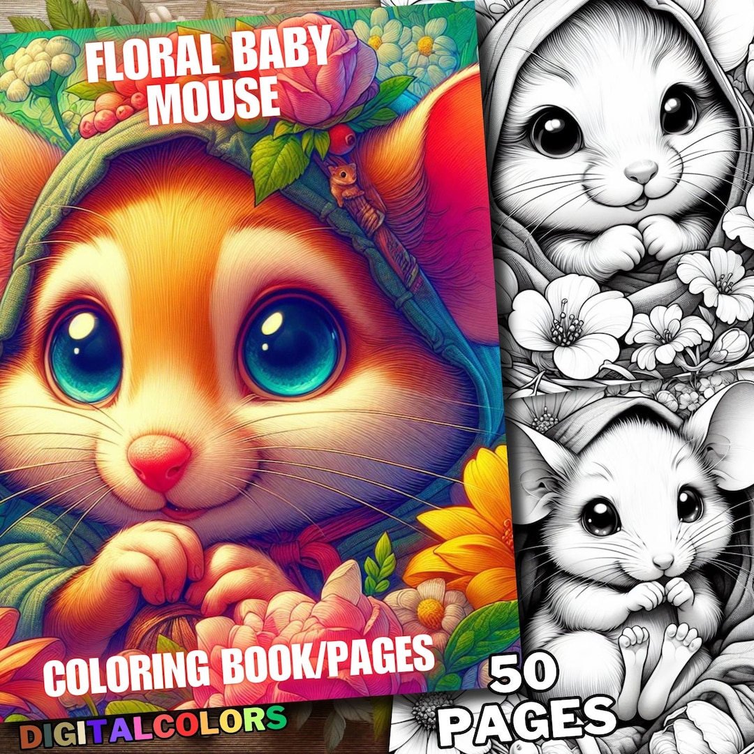 50 Mouse Coloring Pages, Mouse Coloring Book, Baby Animal Coloring ...