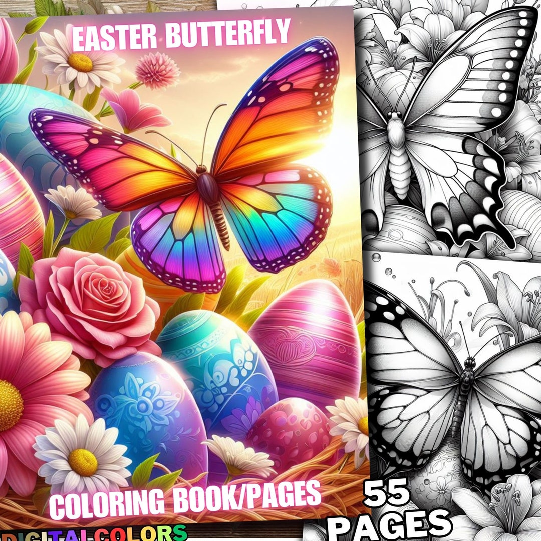 55 Easter Butterfly Coloring Book, Floral Easter Butterfly Coloring ...