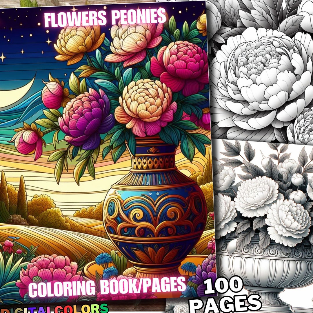 110 Peonies Coloring Pages, Book, Flower, Plant, Botanical, Spring ...
