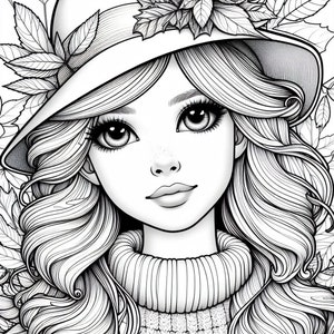 36 Fall Girl Coloring Book Printable Autumn Beauties Woman Rustic ...