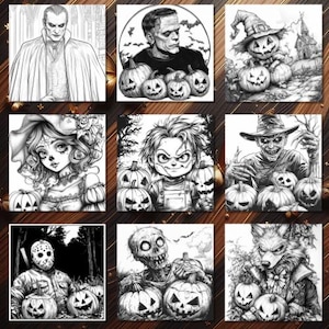 55 Halloween Characters Coloring Pages, Autumn Coloring Book, Fall ...