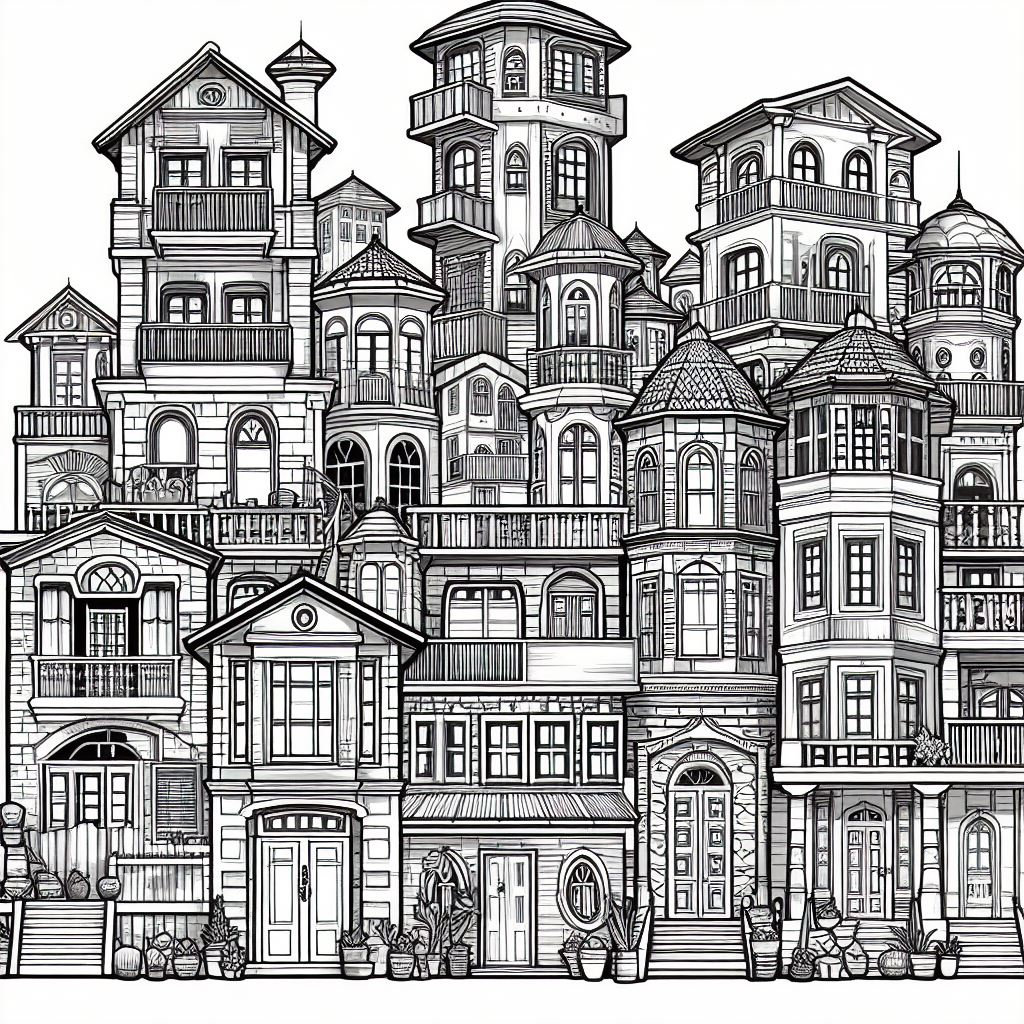 56 Doodle House Coloring Book, Small Houses Tower Coloring Pages ...