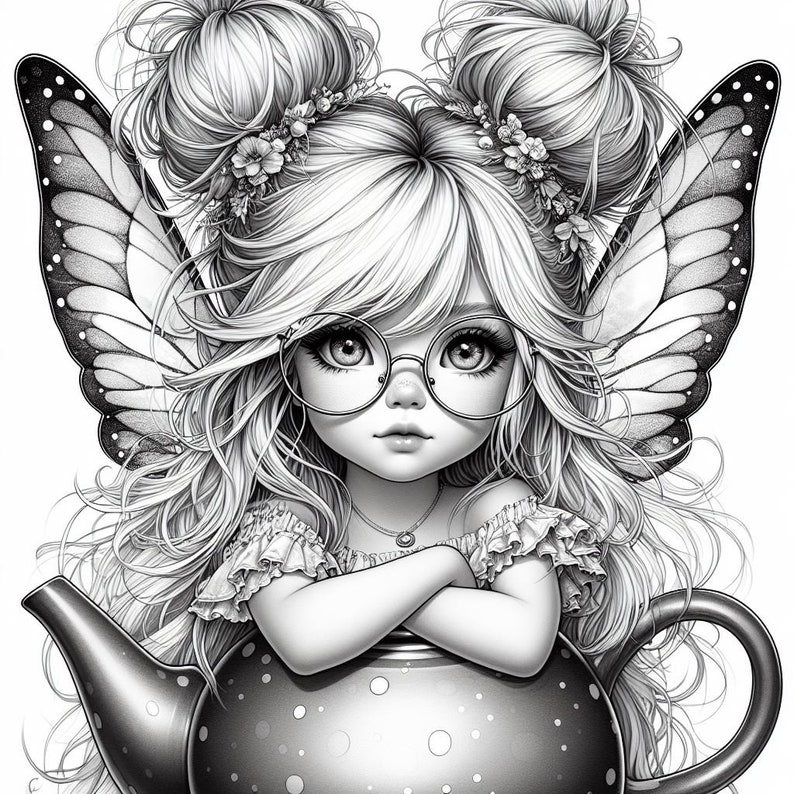185 Bundle Fairy in Teapot Coloring Pages, Fairies Coloring Book, Gnome ...