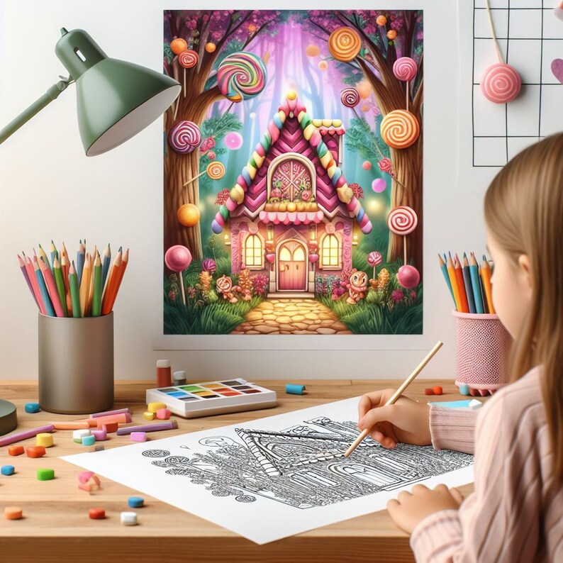 41 Candy House Coloring Pages, Fantasy Candyland Houses Coloring Book ...
