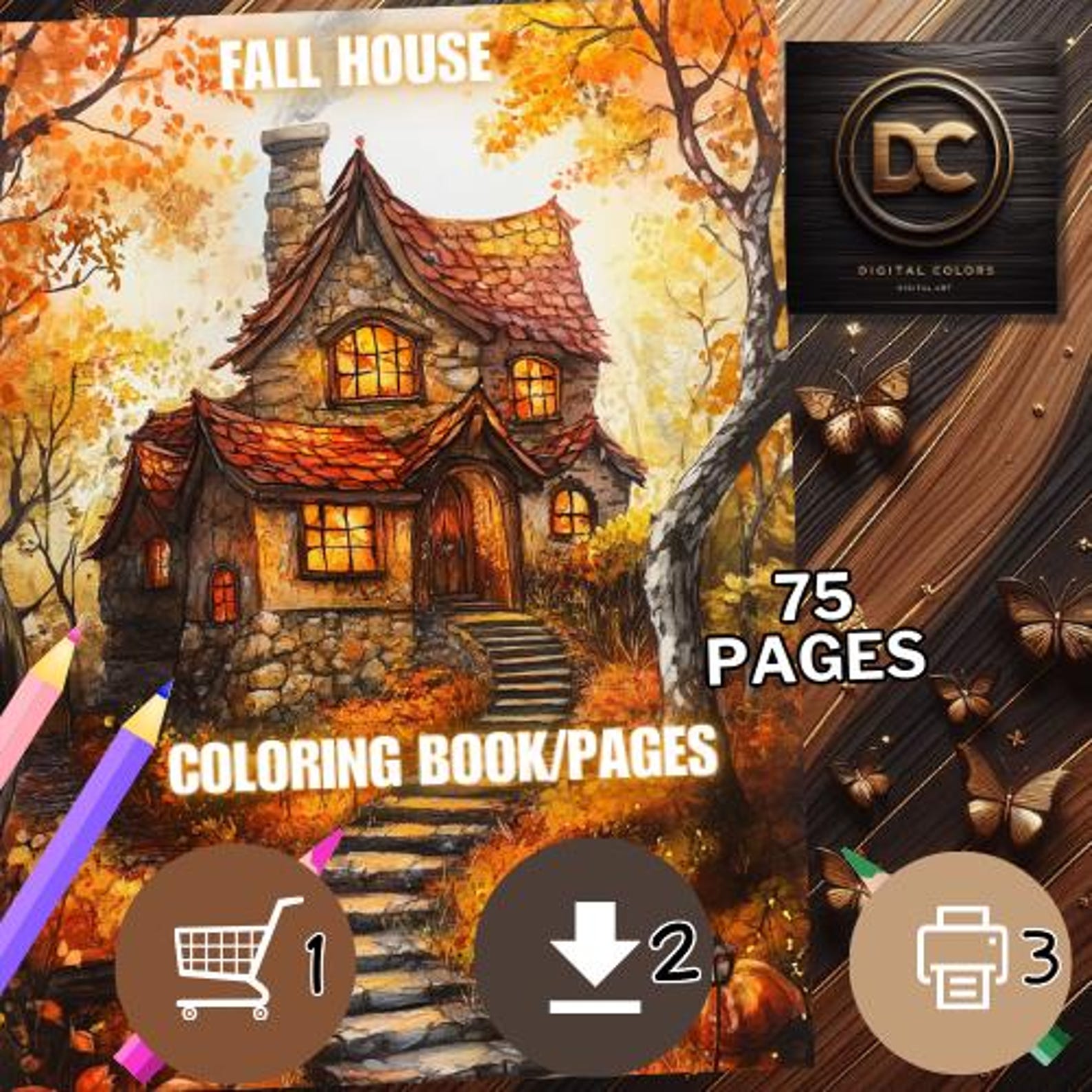 75 Fall House Coloring Pages, Autumn Houses Coloring Book, Home ...