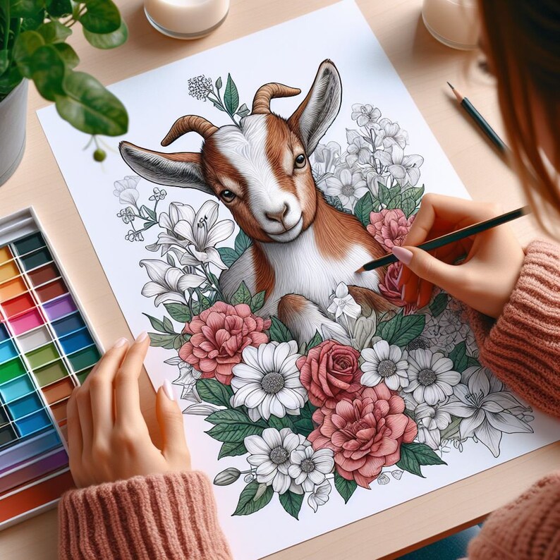 40 Spring Animal Goat Coloring Pages, Spring Flowers Coloring Book ...