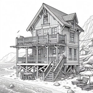 40 Beach House Coloring Pages, Homes Fantasy Printable, Houses ...