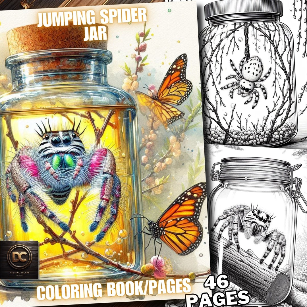 46 Jumping Spider Jar Coloring Pages, Spider Coloring Book, Animal ...