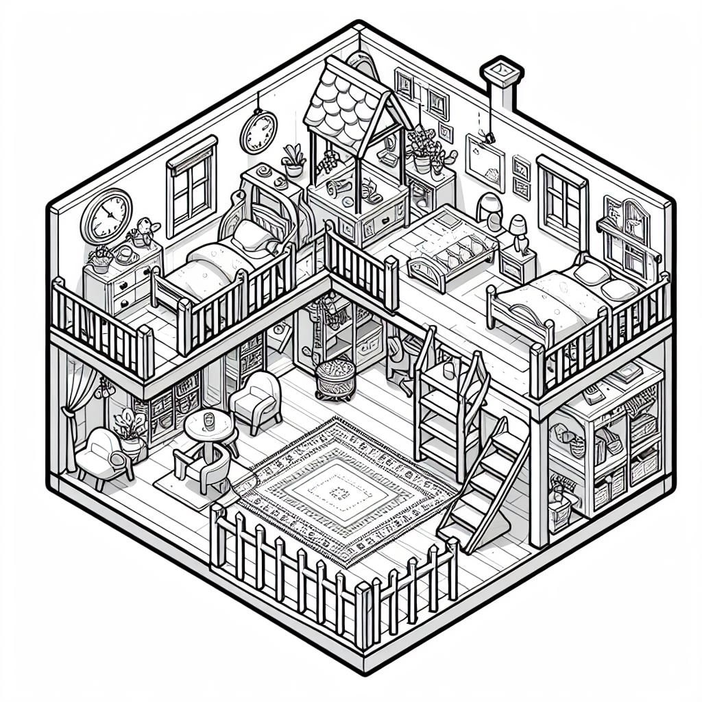 Coloring Book, 50 Coloring Pages High Quality Pocket Room Isometric ...
