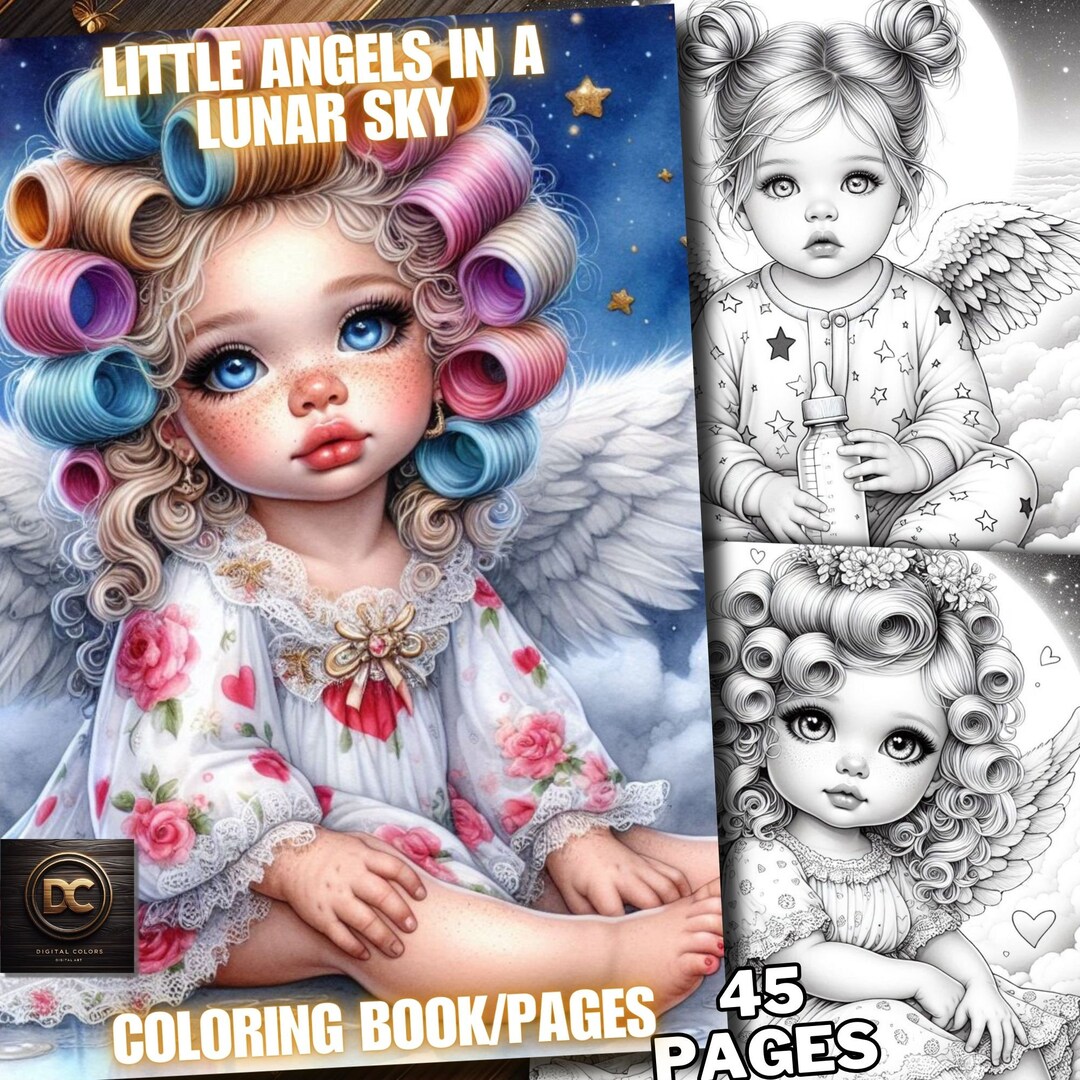 45 Little Angels in a Lunar Sky Coloring Pages, Angel Coloring Book ...