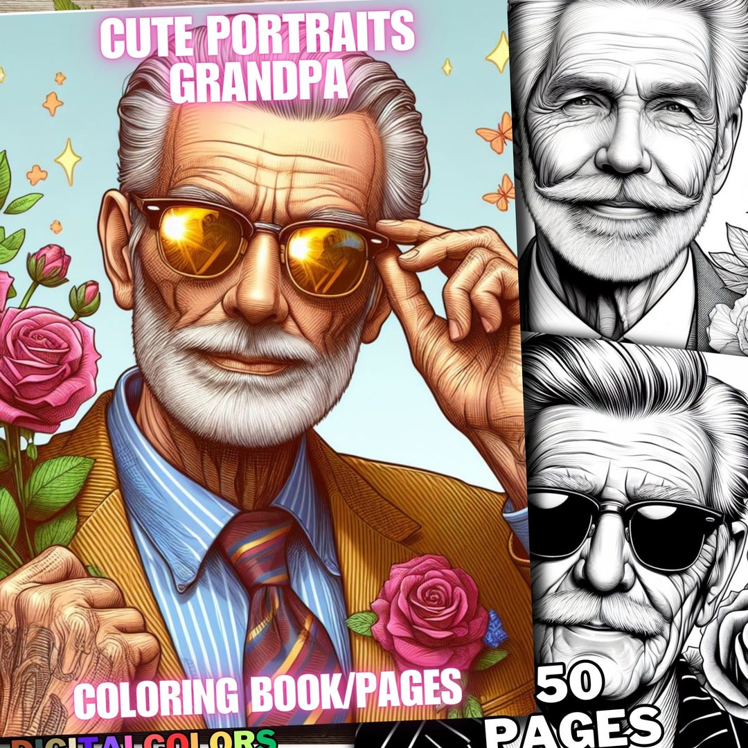 50 Cute Grandpa Portraits Coloring Pages Printable Wrinkled Old Man ...