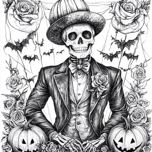 50 Halloween Skeleton Coloring Pages, Halloween Coloring Book, Creepy ...