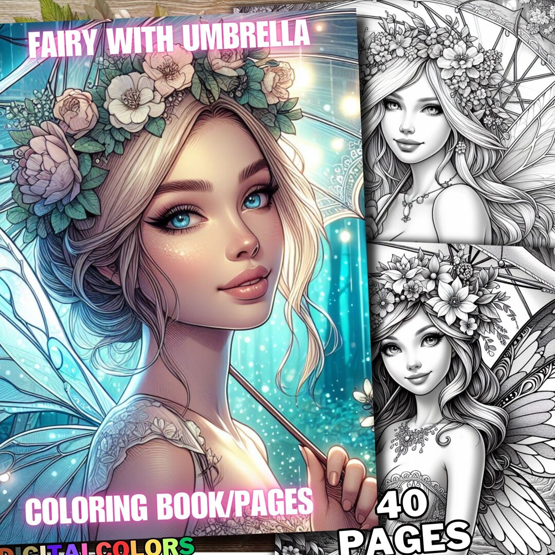 40 Fairy Coloring Pages, Fairy With Umbrella Coloring Book, Floral ...