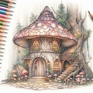 115 Enchanted Fairy House Coloring Pages, Fantasy Home Fairy Coloring ...