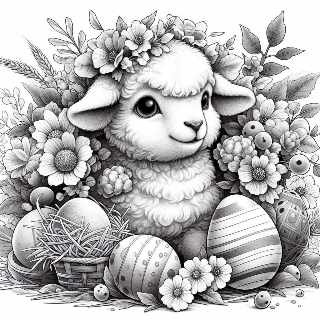 62 Easter Lamb Coloring Pages, Floral Easter Lamb Coloring Book Cute ...