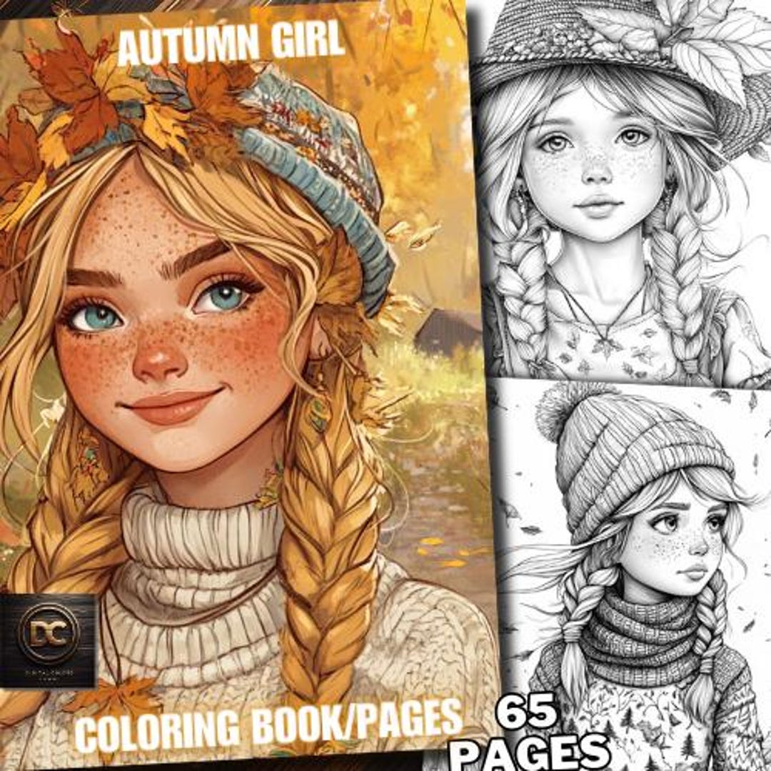 65 Autumn Girl Coloring Pages, Fall Girls Coloring Book, Fall Flowers ...