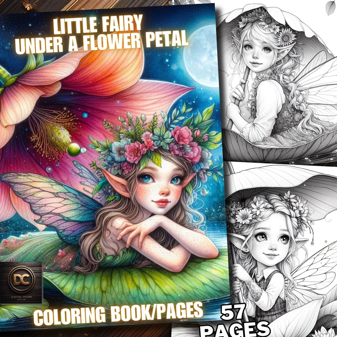 57 Little Fairy Under a Flower Petal Coloring Pages, Fairy Coloring ...