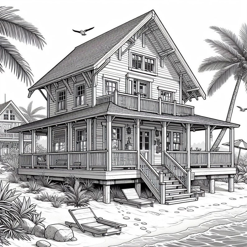40 Beach House Coloring Pages, Homes Fantasy Printable, Houses ...